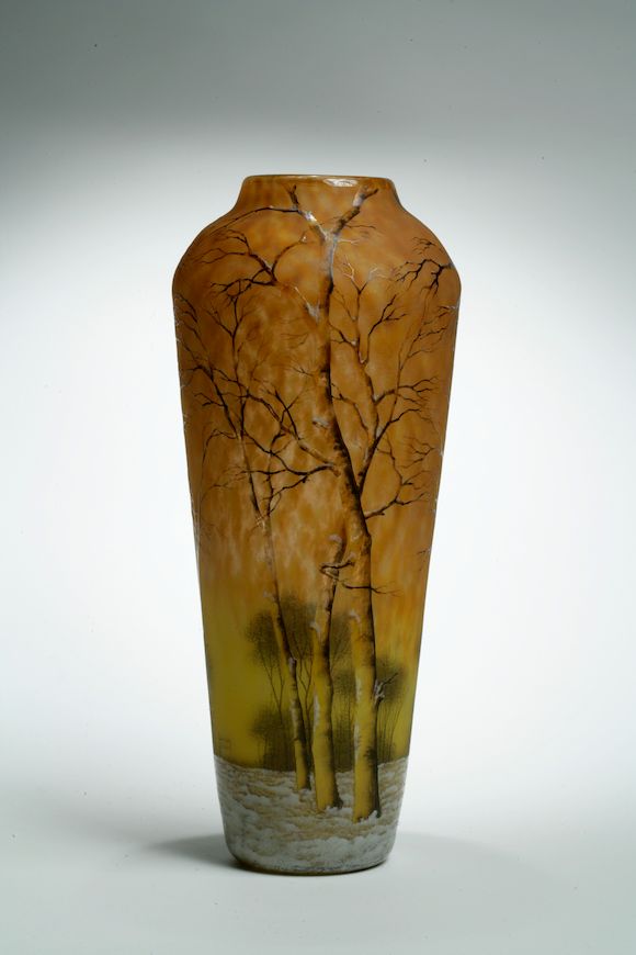 Bonhams : A Daum Nancy enameled cameo glass winter landscape vase