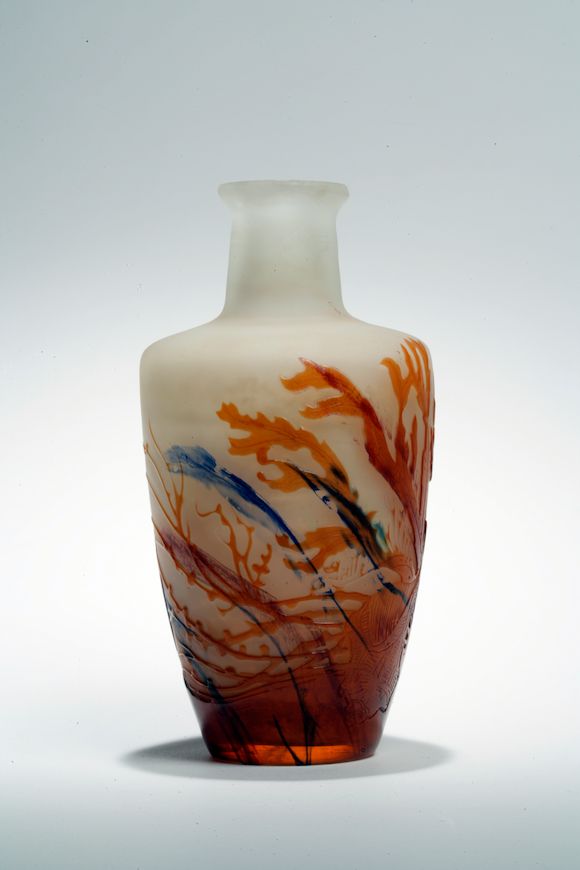 Bonhams : A Gallé cameo glass aquamarine vase