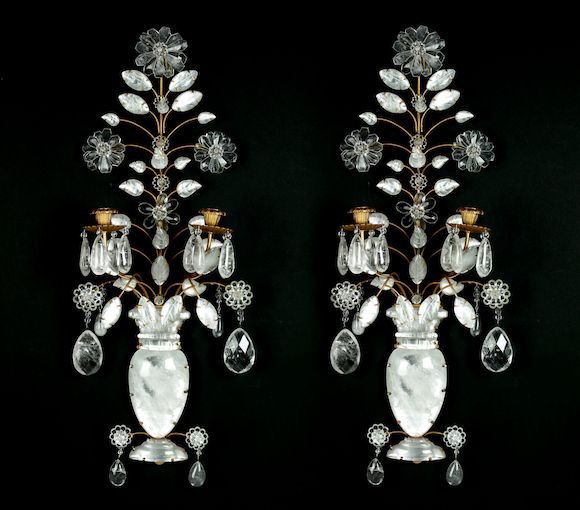 Bonhams : A pair of gilt metal and rock crystal two light bras de lumière