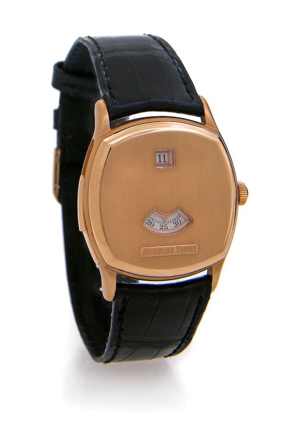 Bonhams : Audemars Piguet. A fine and rare 18k pink gold cushion cased ...