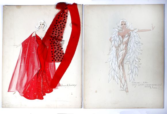 Bonhams : Two female costume design sketches by Moss Mabry, 1960s