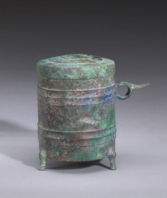 Bonhams : A cast bronze covered jing Han Dynasty