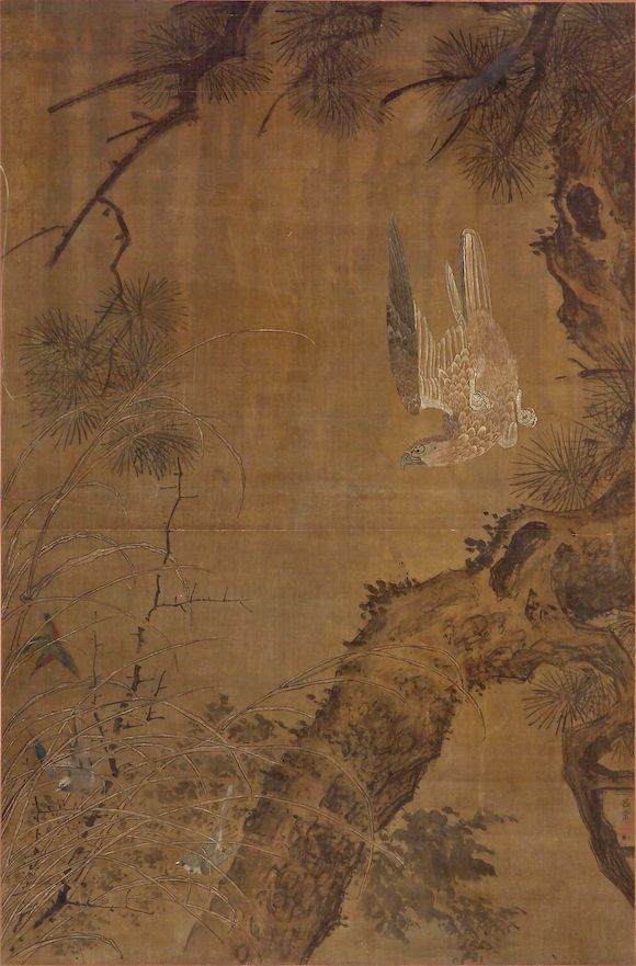Bonhams : Attributed to Lu Tang (Ming Dynasty) Hawk and Pine Tree