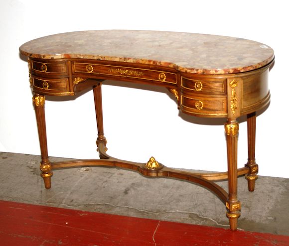 Bonhams : A Louis XVI style gilt bronze mounted painted marble top ...