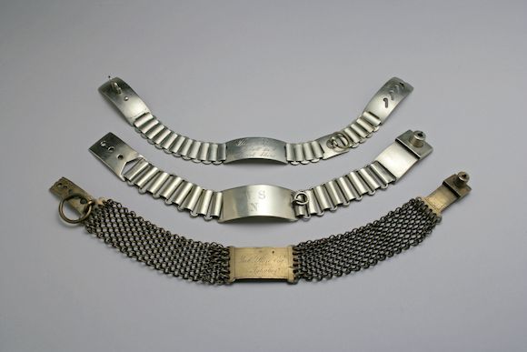 Bonhams : Group of three 19th century British metal linked collars