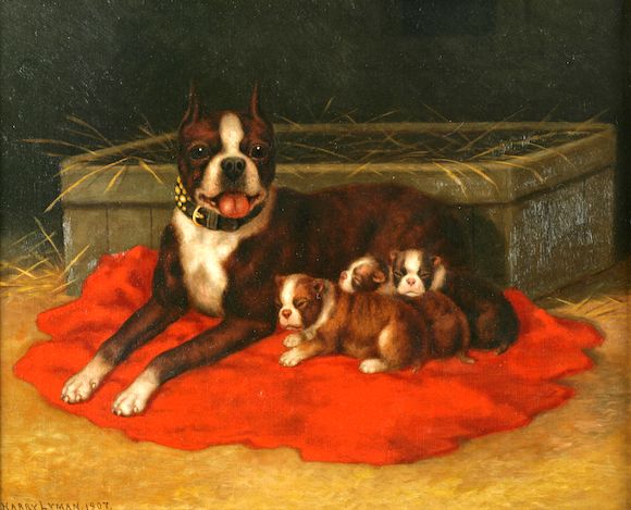 Bonhams : Harry Lyman (American, 1856-1933) Proud mother and her pups ...