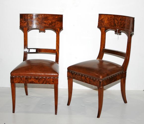 Bonhams : A set of four Italian Neoclassical style walnut and leather ...