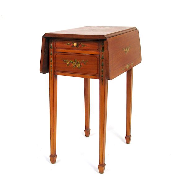 Bonhams : A George III style paint decorated satinwood drop flap work table