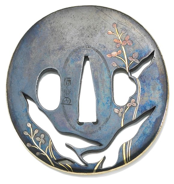 Bonhams : A shakudo tsuba By Ozawa Sharaku, Edo Period, late 19th Century