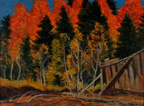 Bonhams : Ray Strong (American, 1905-2006) Flaming Aspens 9 x 12in