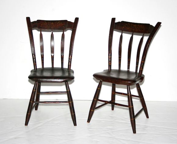 Bonhams : A set of six American stencil and faux grain painted ...