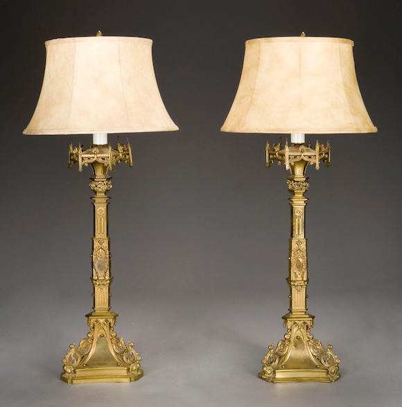 Bonhams A Pair Of Neo Gothic Style Gilt Brass Torchères