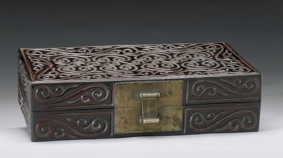 Bonhams : A carved tixi lacquer covered document box Qing Dynasty