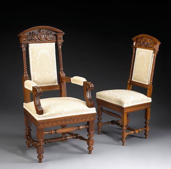 Bonhams : A set of six Continental Renaissance style walnut dining chairs