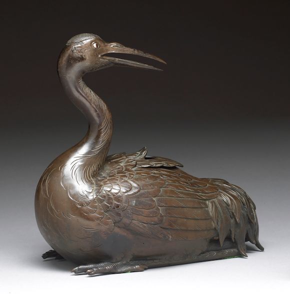 Bonhams : A large patinated bronze bird-form censer Meiji Period