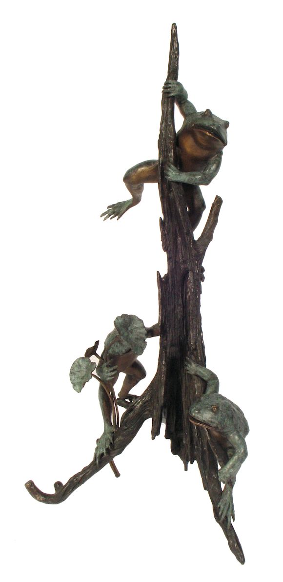 Bonhams : A polychrome bronze figure of three frogs in a naturalist display
