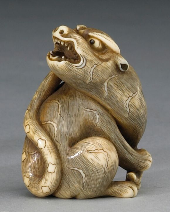 Bonhams : An ivory netsuke of a tiger Kyoto, style of Mitsuharu, late ...