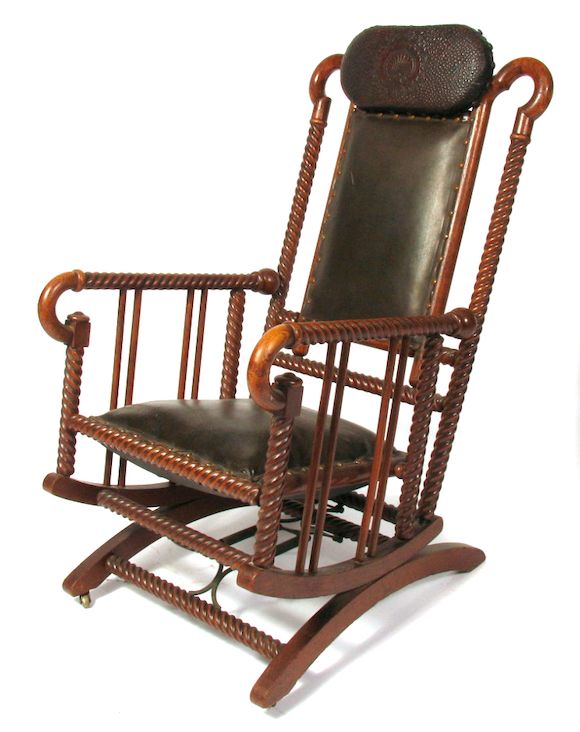 Bonhams : An old hickory Roosevelt rocker and a brown painted Hunzinger ...