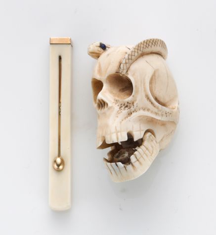 Bonhams : An ivory and 14k gold toothpick together with a carved ivory ...