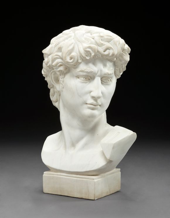 Bonhams : A carved marble head of David