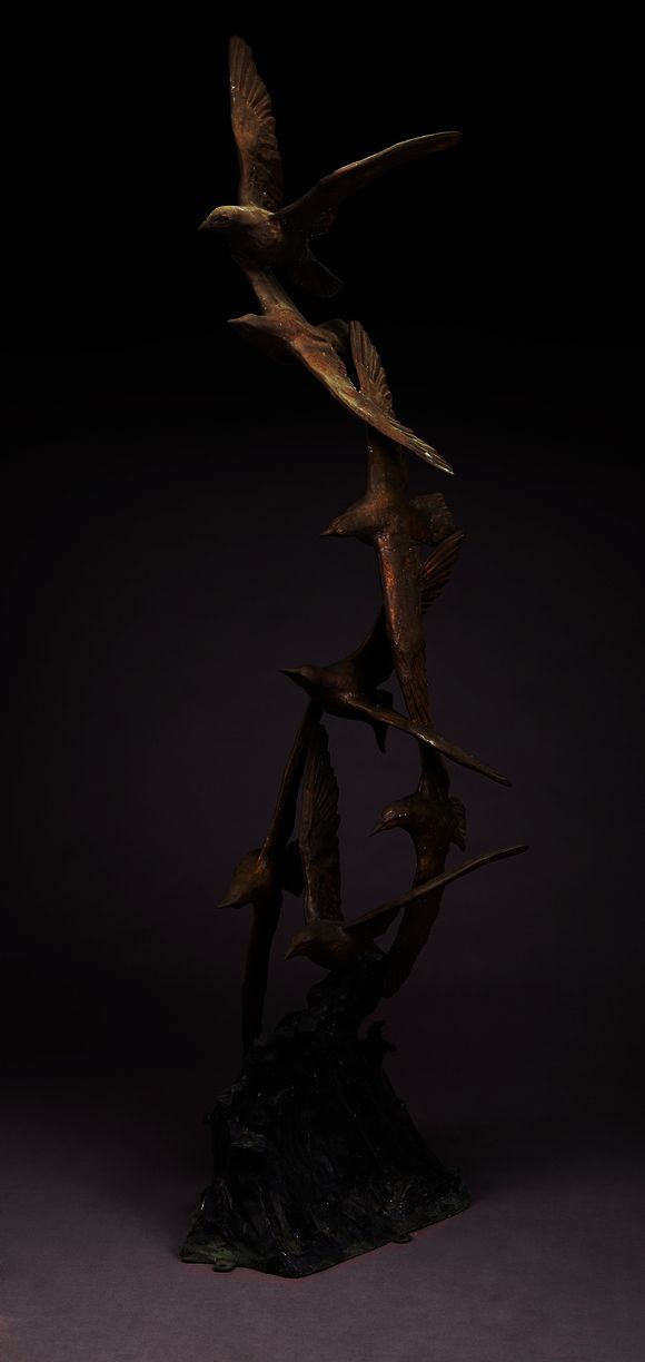 Bonhams : A Contemporary patinated bronze garden sculpture of a flock ...