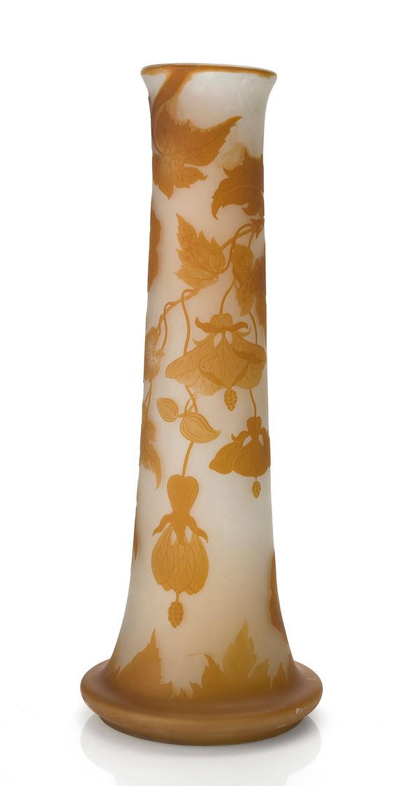 Bonhams : A tall Gallé cameo glass trailing clematis vase