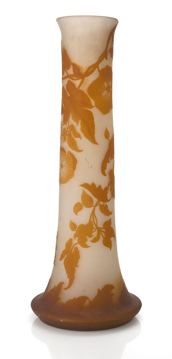 Bonhams : A tall Gallé cameo glass trailing clematis vase