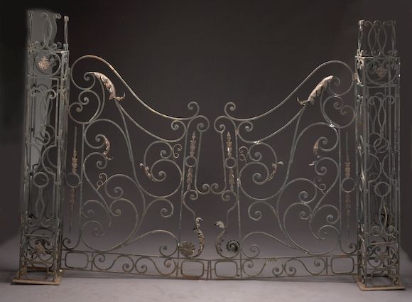 Bonhams : A pair of Rococo style parcel gilt tôle and iron garden gates