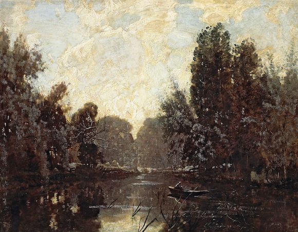 Bonhams : Robert Noble, RSA PSSA (British, 1857-1917) A river landscape ...