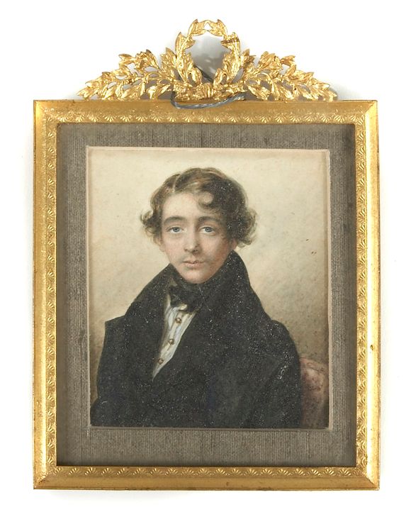 Bonhams : A rectangular portrait miniature of a young man on card