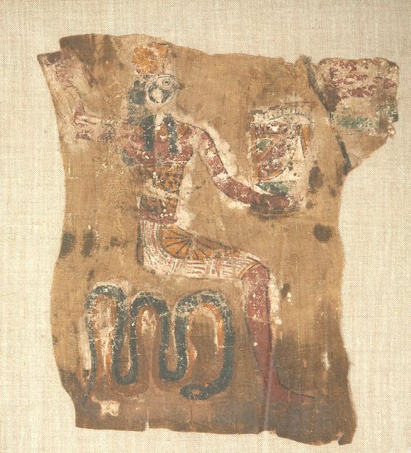 Bonhams : Two Egyptian painted linen fragments