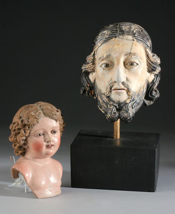 Bonhams : An Italian polychrome head of a saint