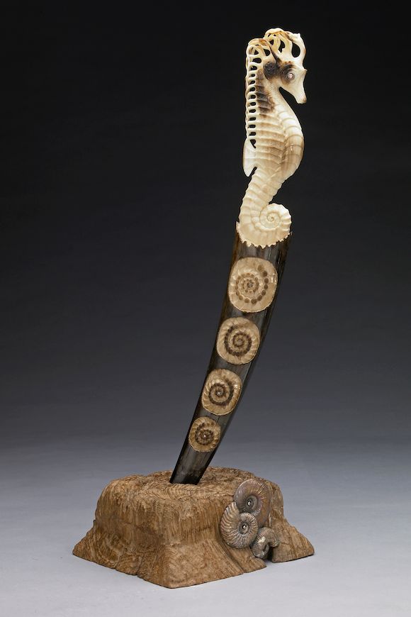 Bonhams : Fossil Wooly Mammoth Ivory Seahorse Carving