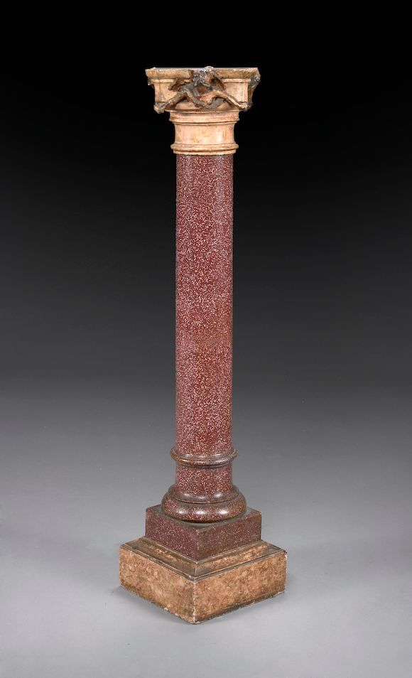 Bonhams : An Italian carved marble and faux porphyry pedestal