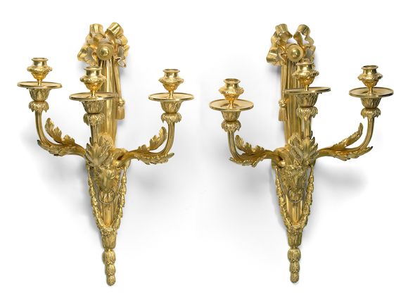 Bonhams : A pair of Louis XVI style gilt bronze bras de lumiere