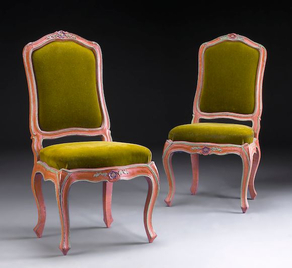 Bonhams : A pair of French or Italian Rococo paint decorated side chairs