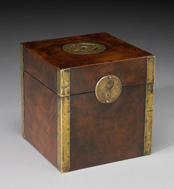 Bonhams : A burlwood scholar's box with metal hardware decoration 19th ...