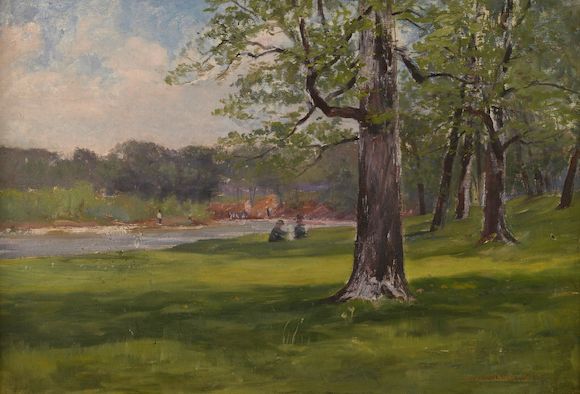 Bonhams : Alfred Jansson (American 1863-1931) Fishing in the Park, 1905 ...