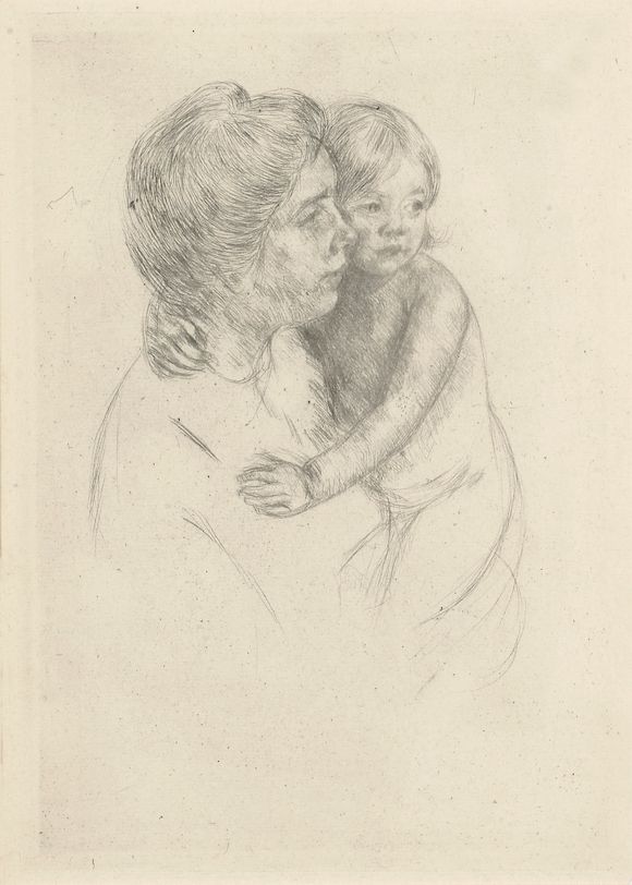 Bonhams : Mary Cassatt (American, 1845-1926); Denise Holding her Child;