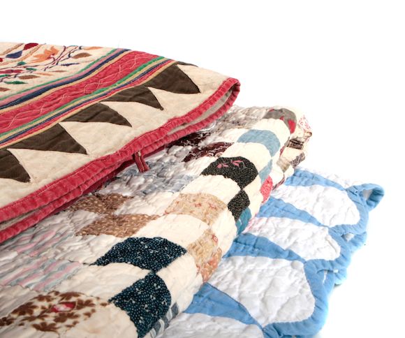 Bonhams : Two pieced cotton quilts and one embroidered cotton hanging