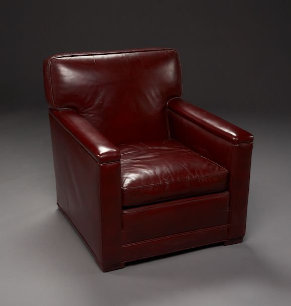 Bonhams : An American Art Deco maroon leather upholstered sofa and club ...