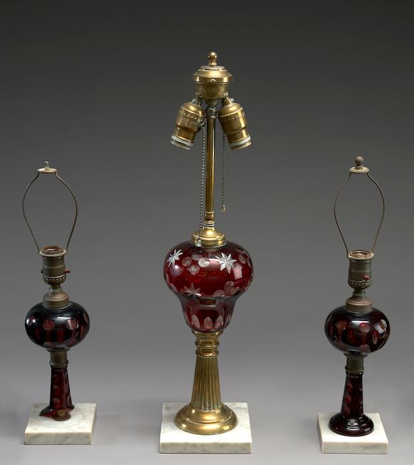 Bonhams : Three American ruby cased and cut to clear glass brass and ...
