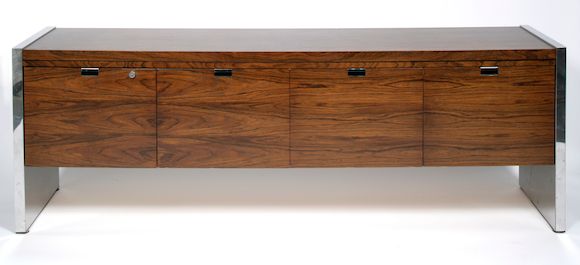 Bonhams : A Roger Sprunger four-drawer rosewood and chromed-metal cabinet