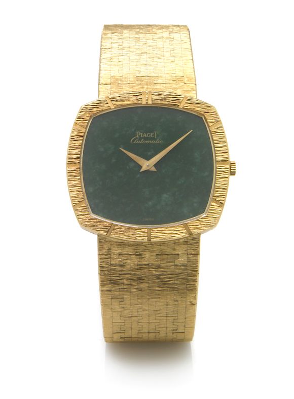 Bonhams : Piaget. A fine 18k gold self-winding cushion cased bracelet ...