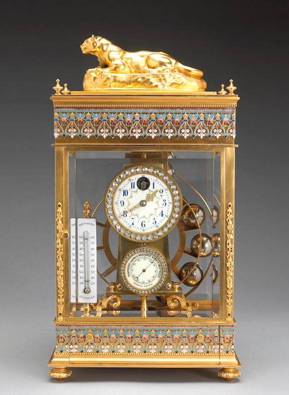 Bonhams : A rare French gilt bronze and champlevé enamel falling ball ...