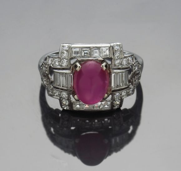Bonhams : An art deco star ruby and diamond ring