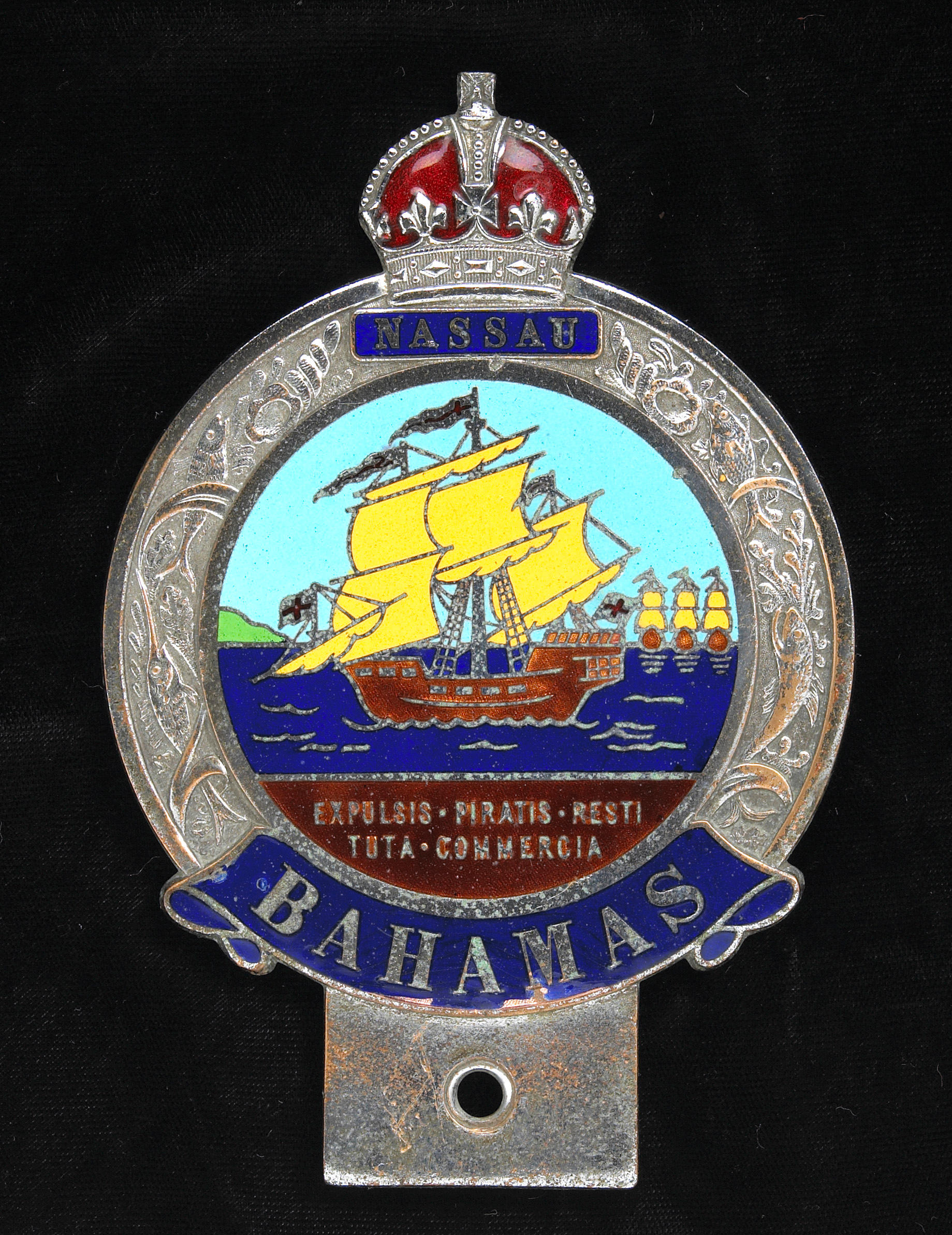 Bonhams Cars : A rare Nassau Bahamas enamel car badge, 1930s,