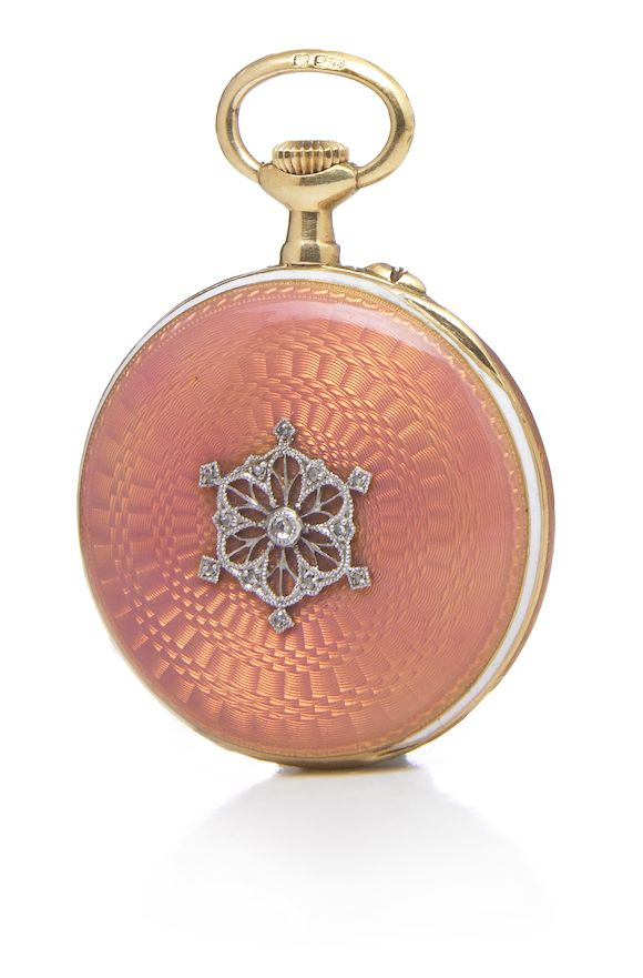 Bonhams : Swiss. An 18k gold, enamel, platinum and diamond set fob ...