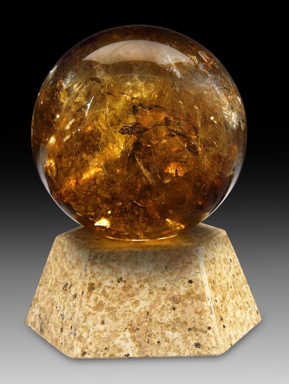 Bonhams : Large Citrine Sphere on Illuminated Base