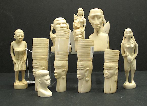 Bonhams : An assembled group of fifteen African carved ivory figures